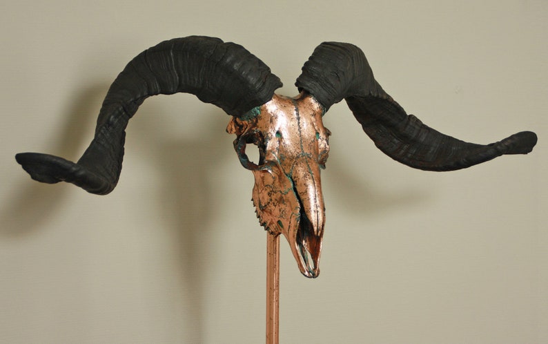 Ram Skull on Pedestal, Ram Skull in Roségold in Aged Finish, Real ...