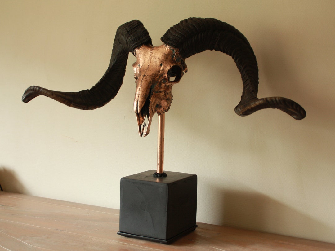 Ram Skull on Pedestal, Ram Skull in Roségold in Aged Finish, Real ...