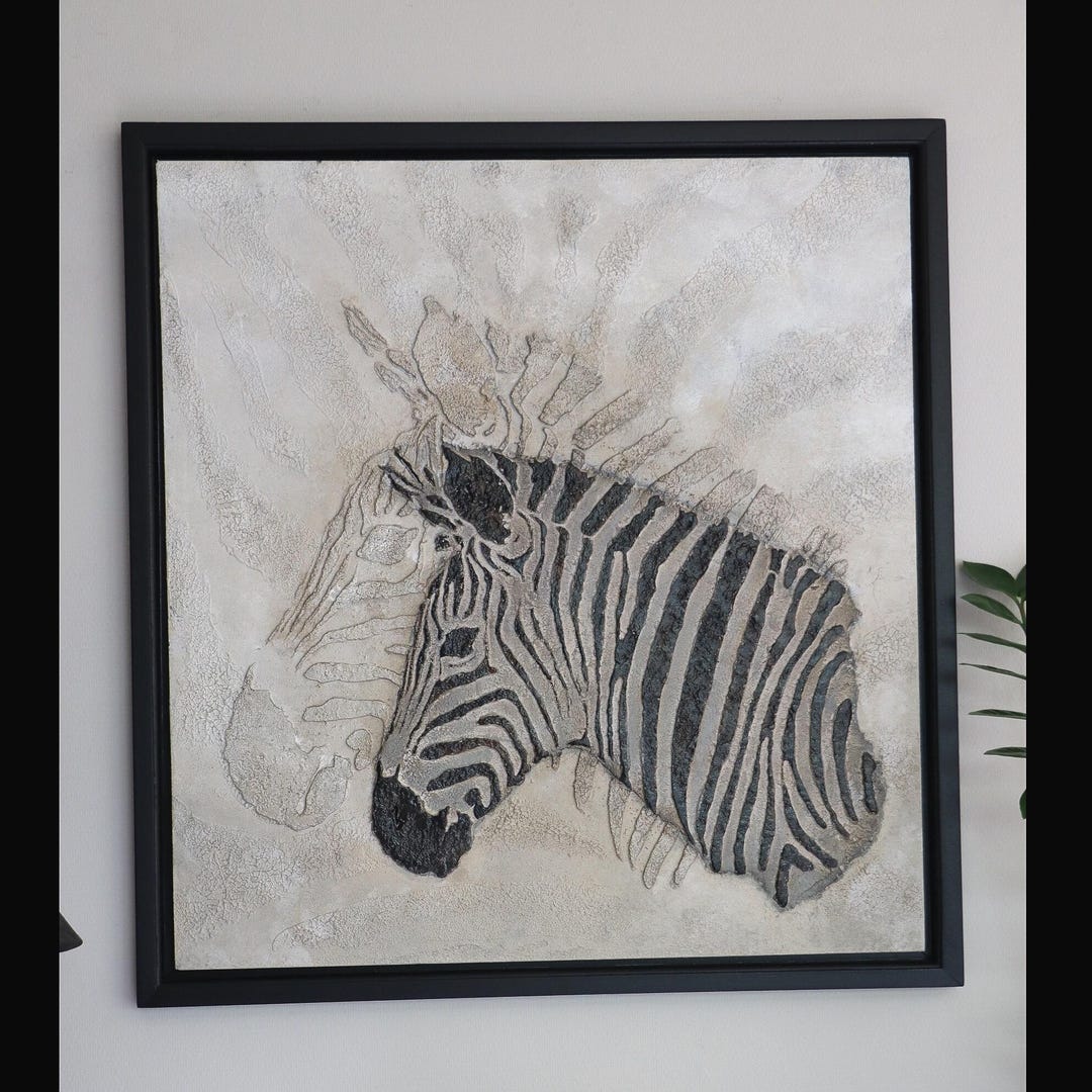 Painting, Wall Panel With Zebras, Zebra on a Board in a Embossment ...