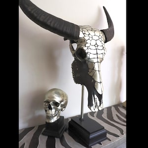 Real Buffalo Skull on Pedestal, Buffalo Skull Decorated Metalized ...