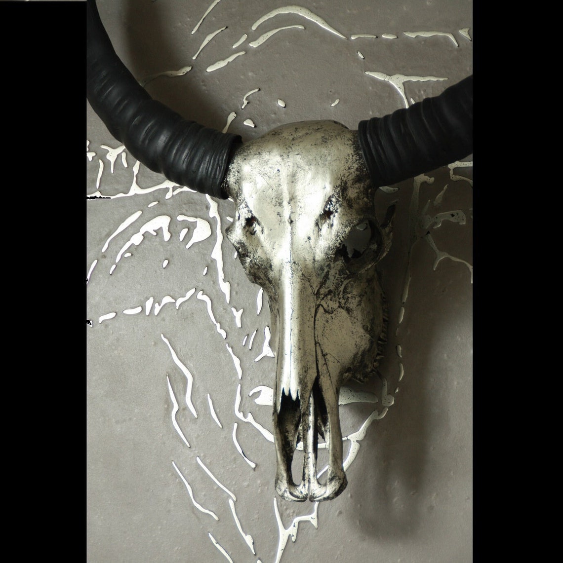 Buffaloskull in Pewter on Wall Panel With Silhouet, Unique Art Object ...