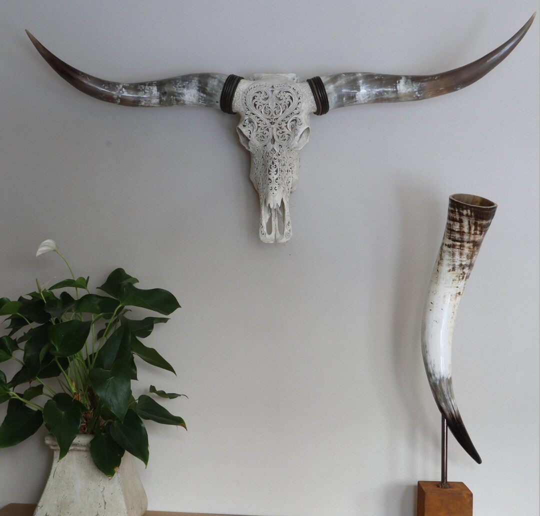 Longhornskull, Carved Longhornskull, Home Decor, Walldecoration ...