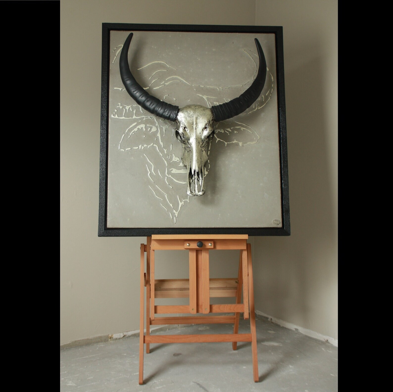 Buffaloskull in Pewter on Wall Panel With Silhouet, Unique Art Object ...