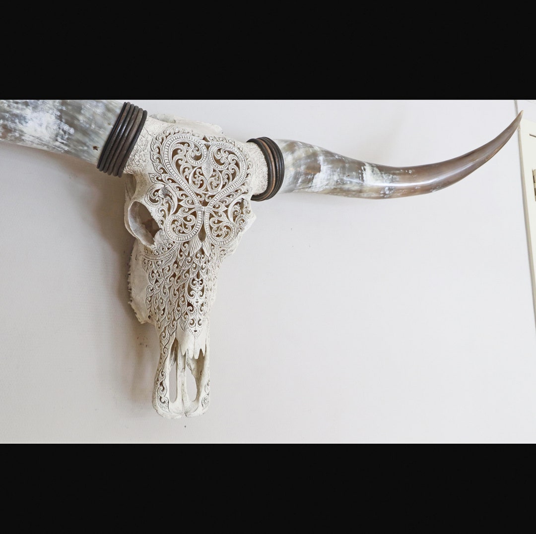Longhornskull, Carved Longhornskull, Home Decor, Walldecoration ...