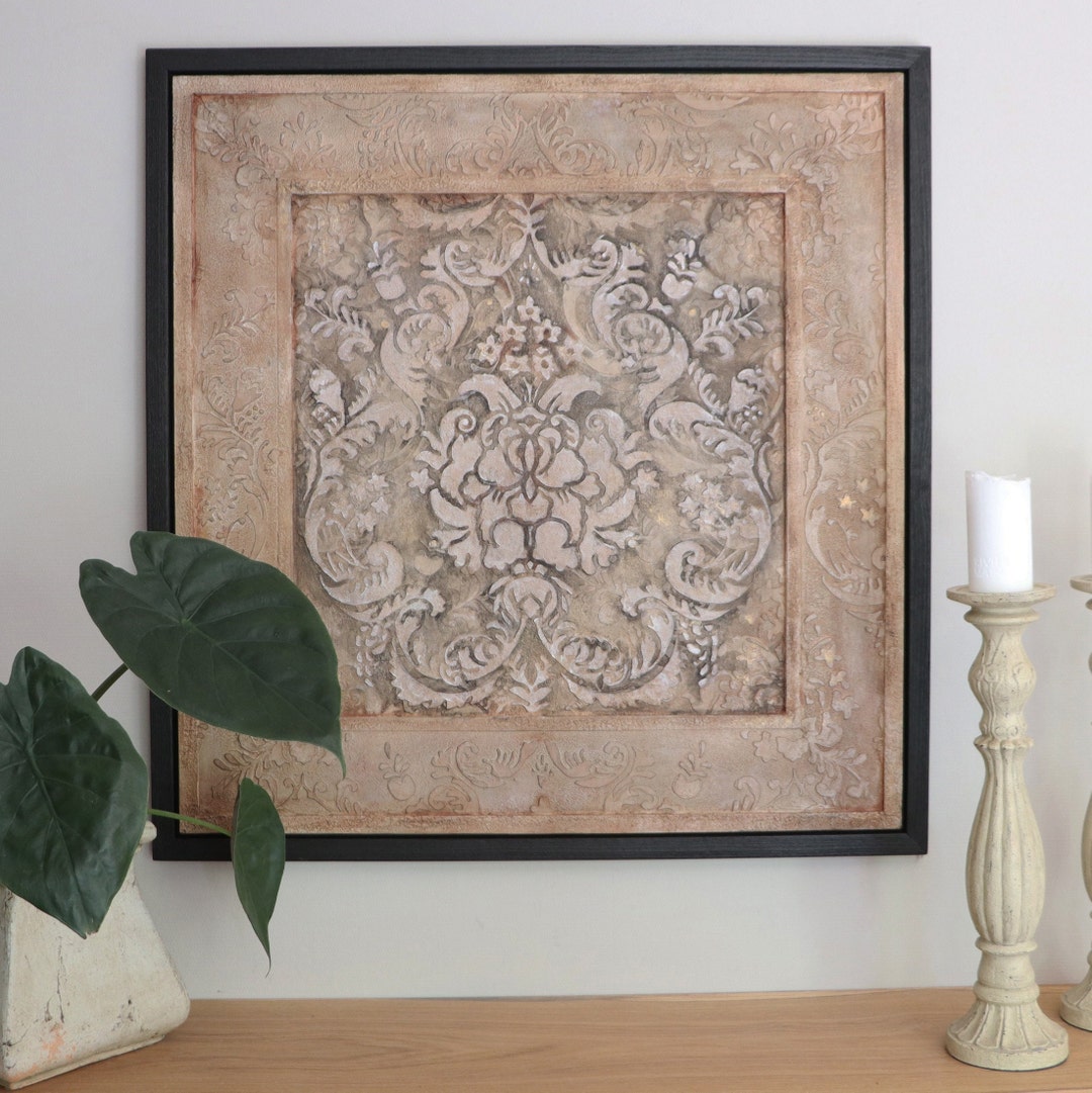 Ornamental Design Decoration, Damask Art on Wooden Board, Fresco Style ...