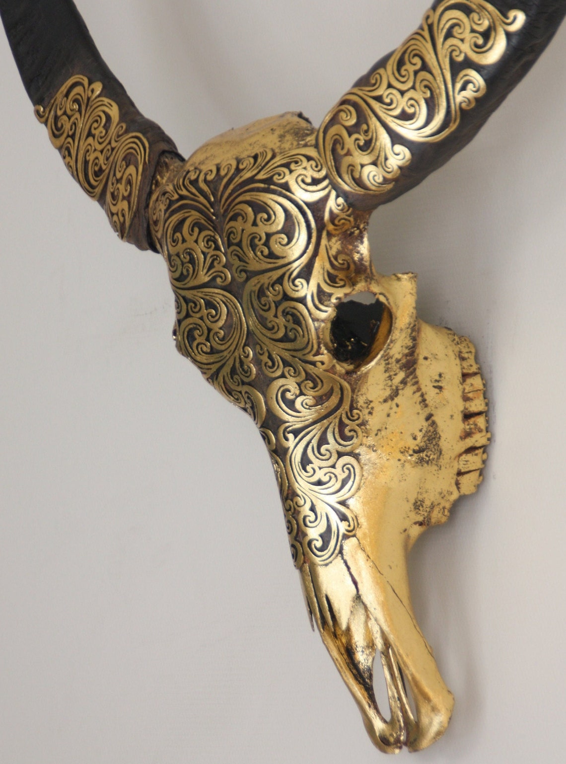 Decorated Buffalo Skull and Horns in Vintage Style Real Skull | Etsy