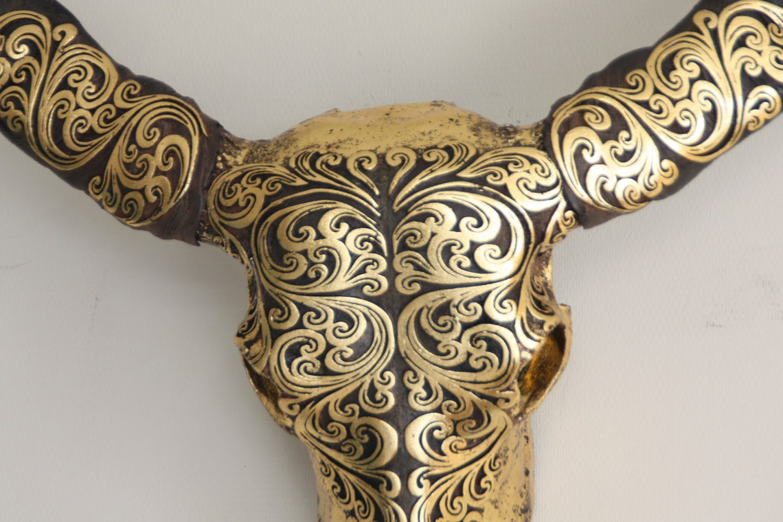 Decorated Buffalo Skull and Horns in Vintage Style Real Skull | Etsy