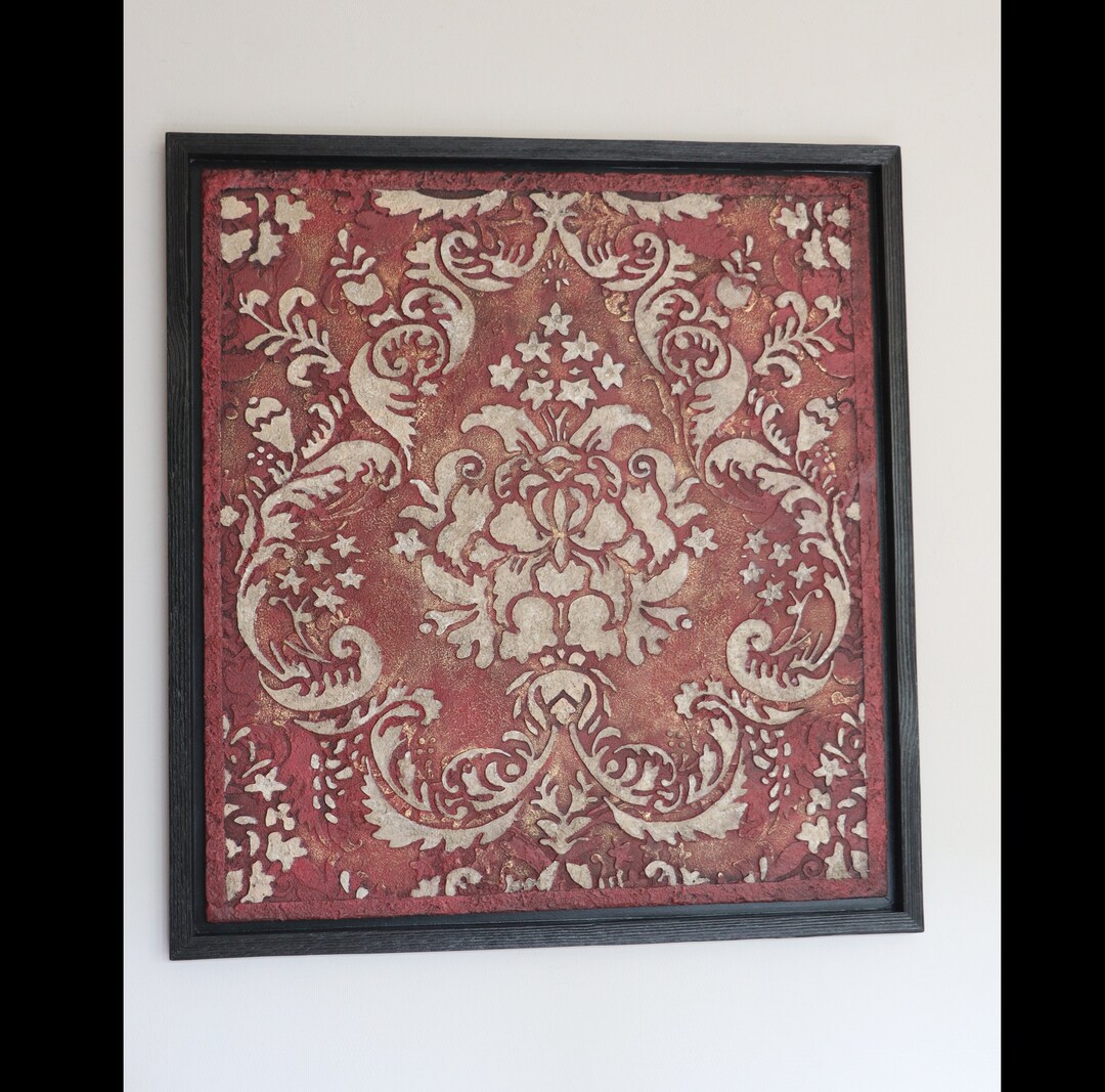 Ornamental Design Decoration, Damask Art on Wooden Board, Fresco Style ...