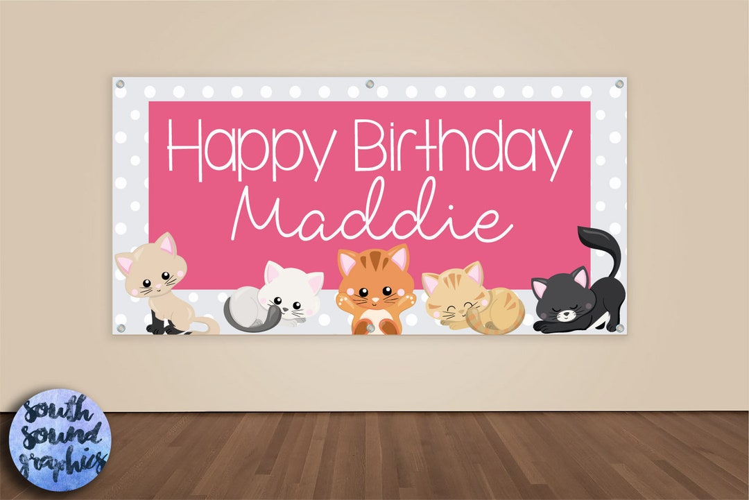 Cats Happy Birthday Banner - Personalized Kitten Photo Backdrop ...