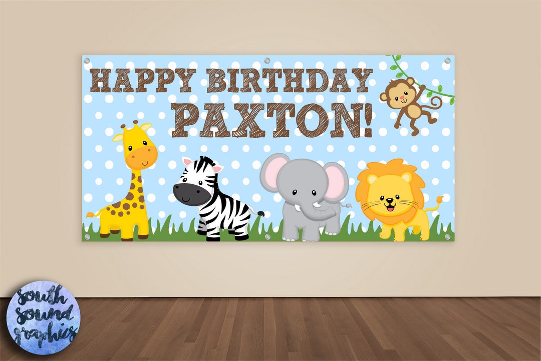 Zoo Happy Birthday Banner Personalized Jungle Photo Backdrop - Etsy