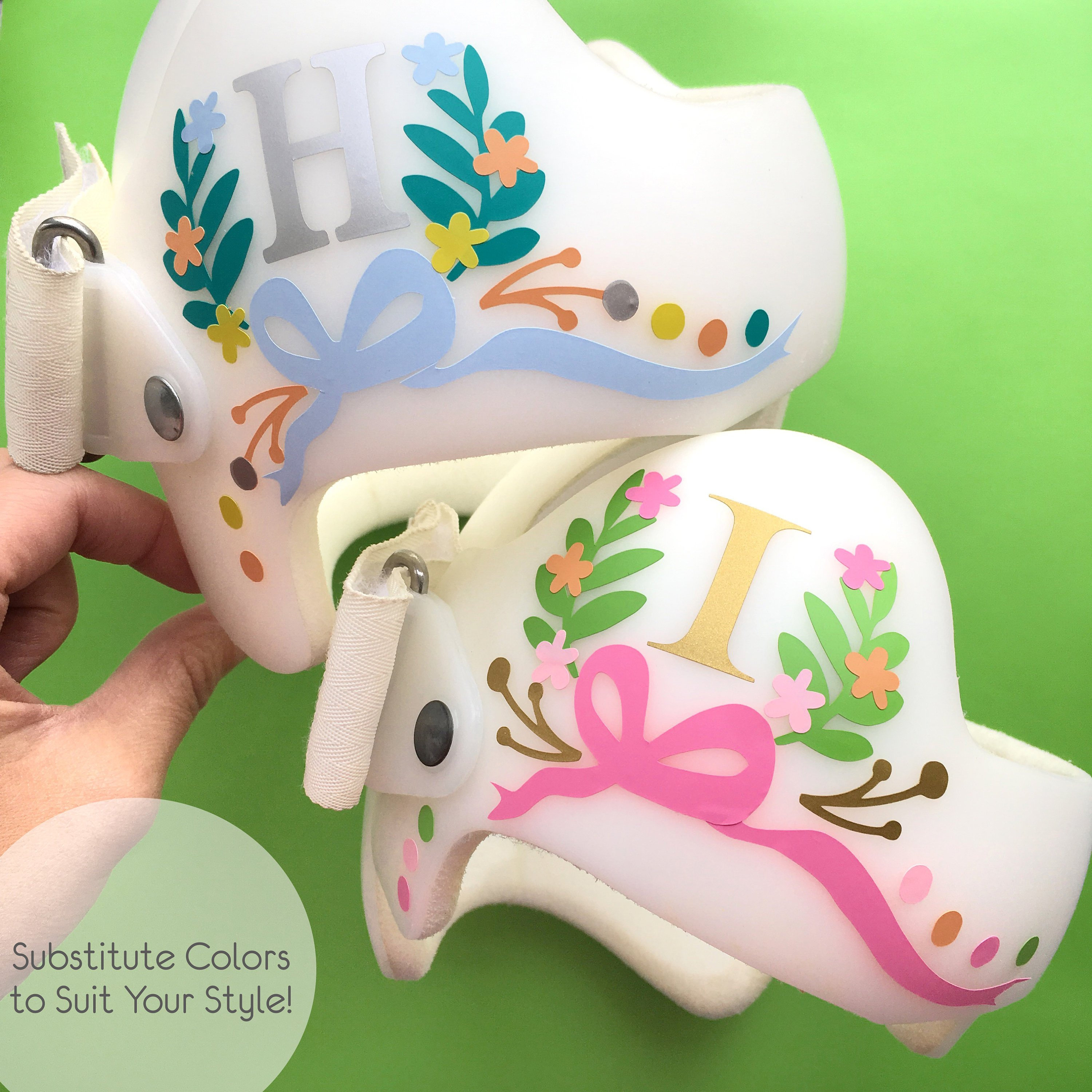 Baby Helmet Stickers, Floral Combo Pack of 2 Monogram Initial With Bow ...