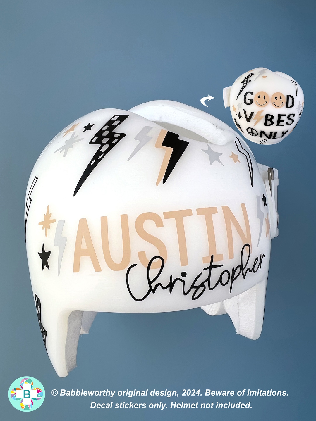 Cranial Band Decals, Baby Helmet Stickers Decals Neutral Lightning ...