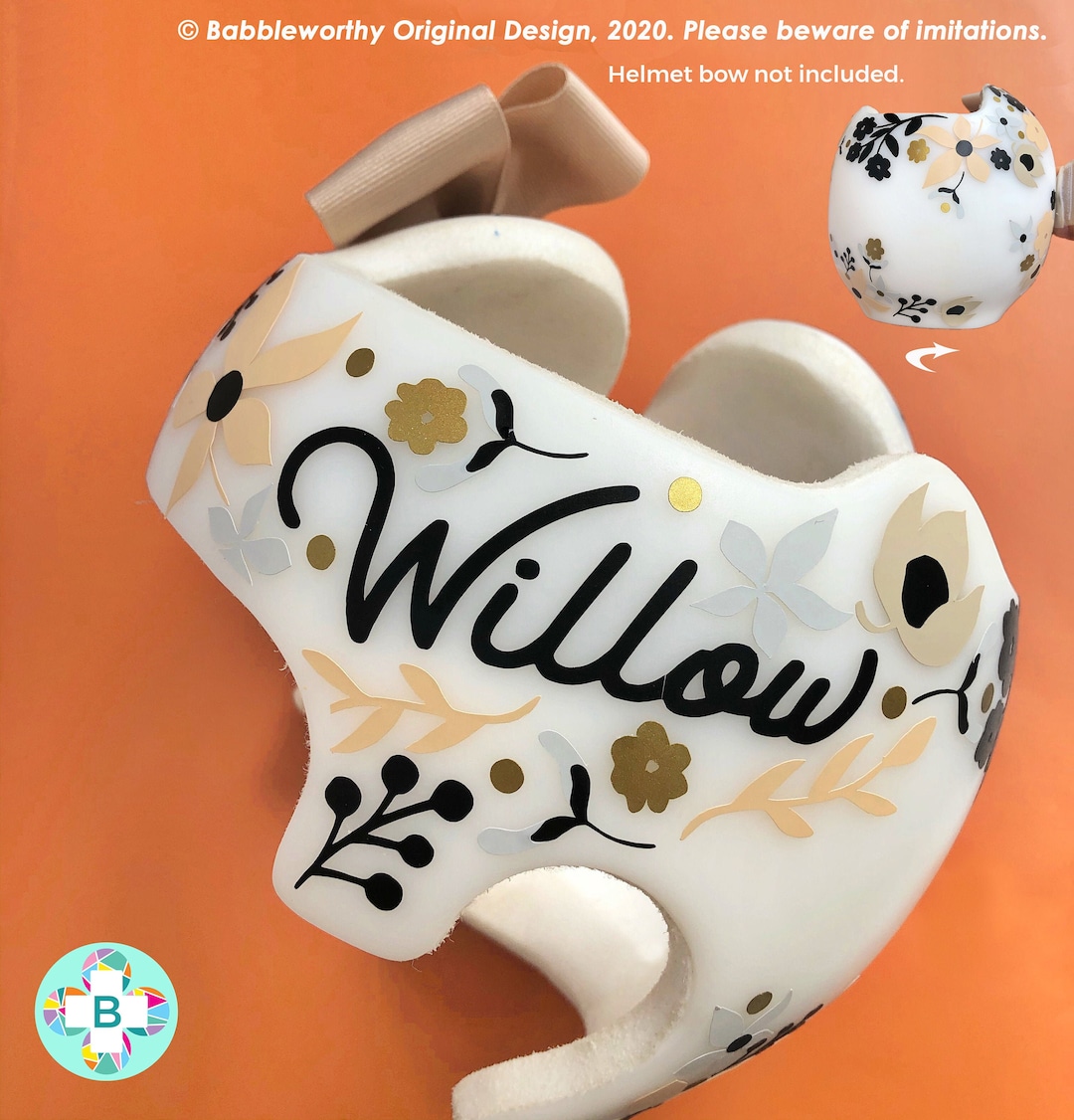 Doc Band Decals, Neutral Floral Cranial Band Decals, Cranial Helmet Bow ...