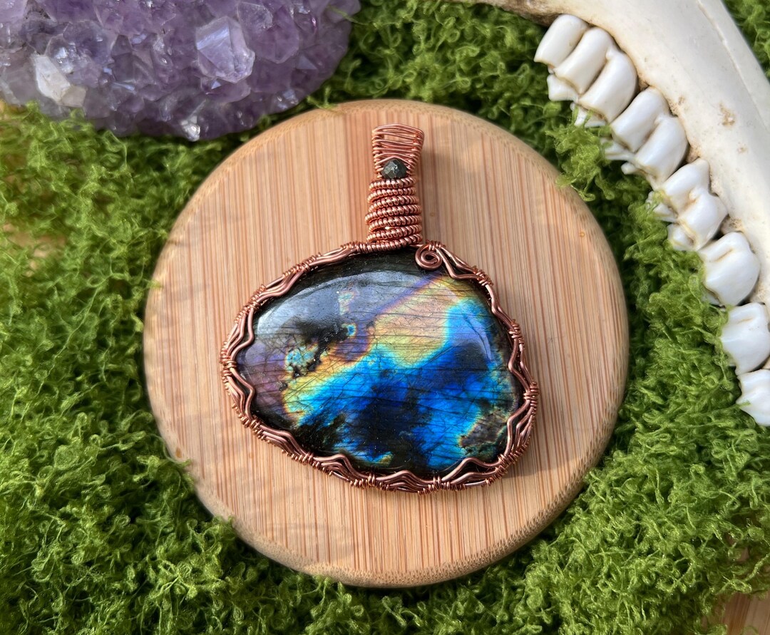 Rainbow Flashy Labradorite Wire Wrap Pendant - Etsy