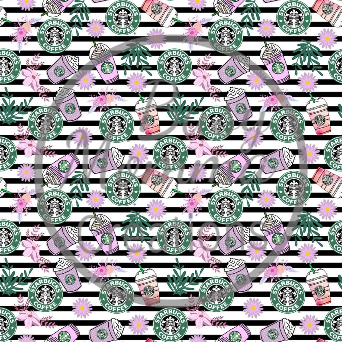 Starbucks Stripes Floral Fabric Digital File- SEAMLESS Paper,digital ...