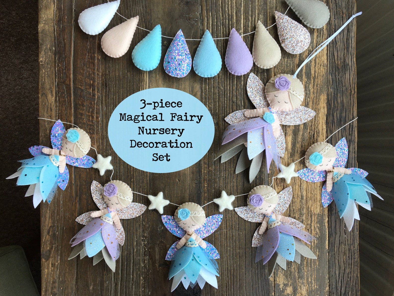 3-piece Magical Fairy Nursery Set Felt Fairy Garland Wool - Etsy UK