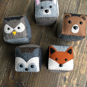 Woodland Animal Set of 5 Stacking Cubes, Wool Felt Animals, Educational ...