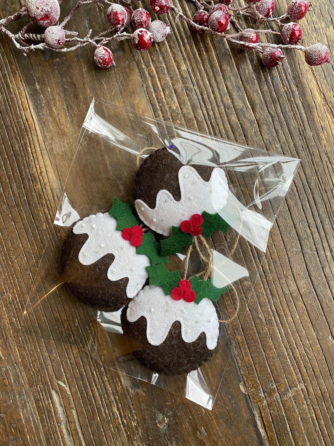 3x Christmas Pudding Tree Decorations, Set of 3, Hanging Ornaments ...