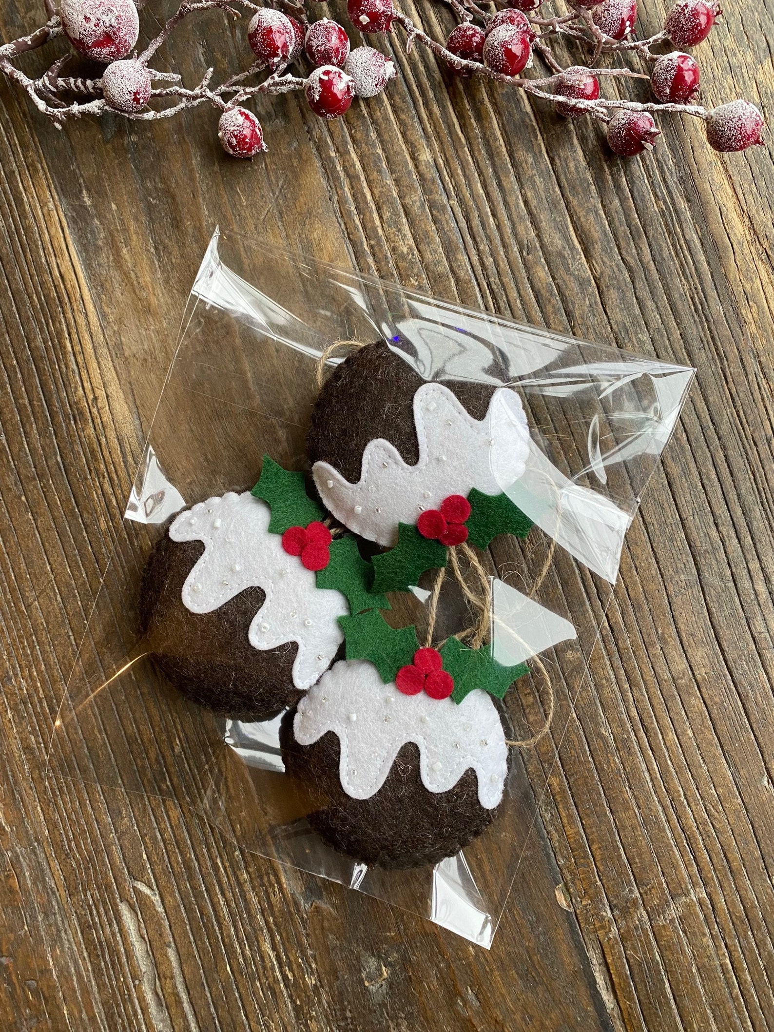 3x Christmas Pudding Tree Decorations, Set of 3, Hanging Ornaments ...