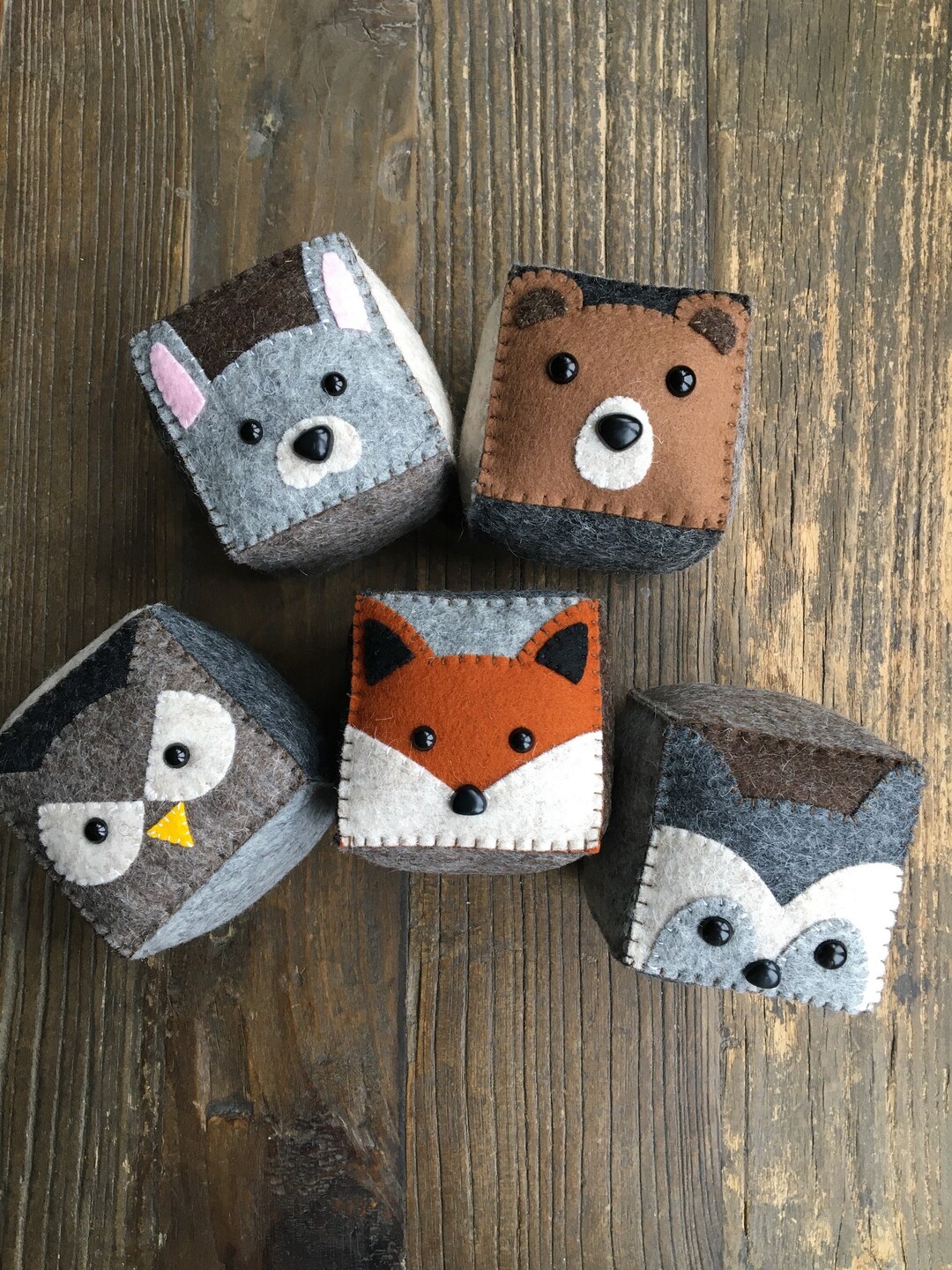 Woodland Animal Set of 5 Stacking Cubes, Wool Felt Animals, Educational ...