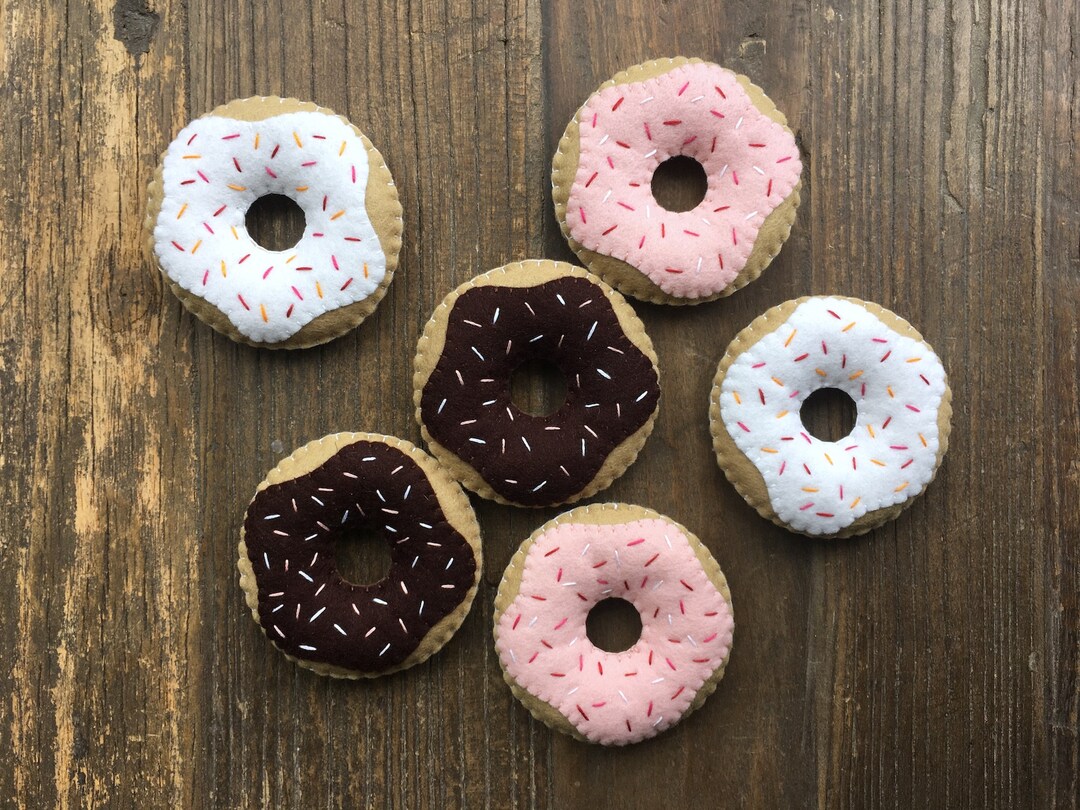 Set of 6 Donuts, Felt Food, Pretend Play, Strawberry Chocolate Vanilla ...