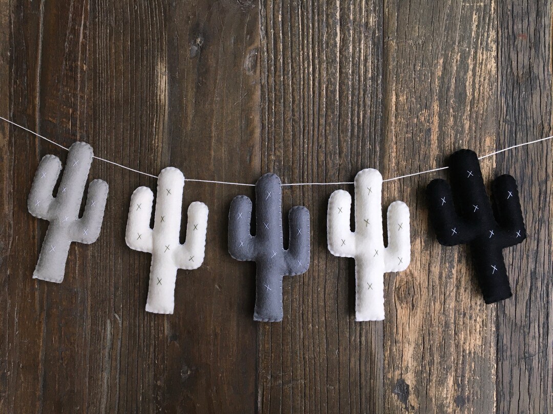 Saguaro Cactus Garland, Monochrome, Black White Grey, Cactus Banner ...