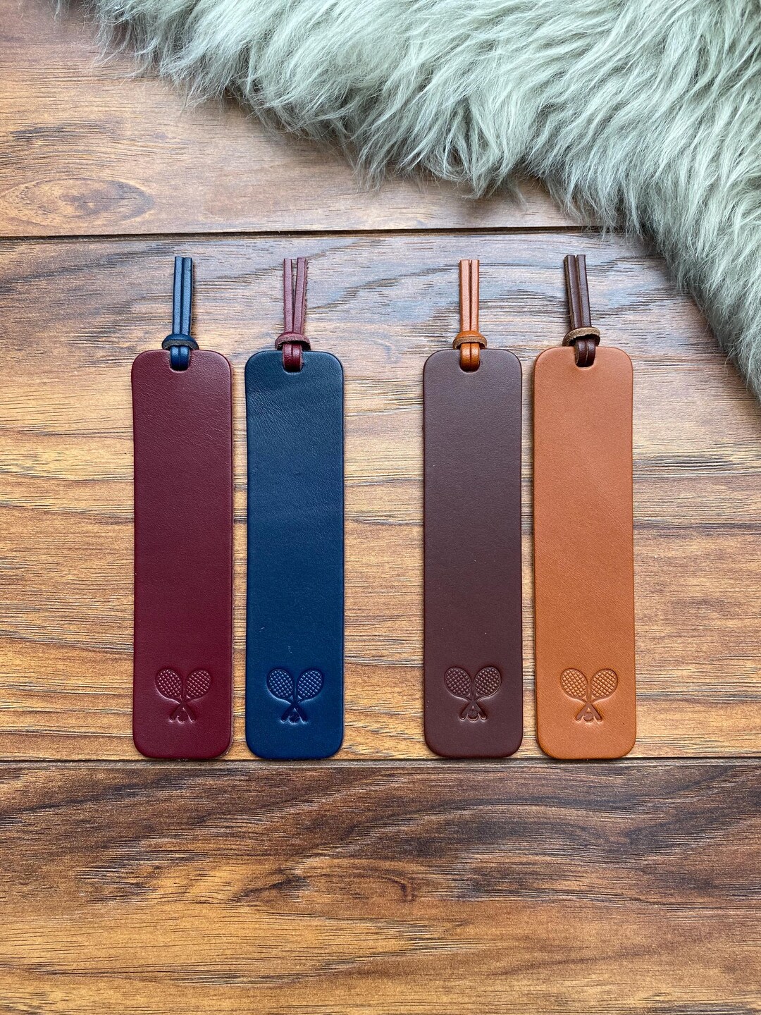 Italian Leather Tennis Bookmark Set, Embossed Rackets - Etsy