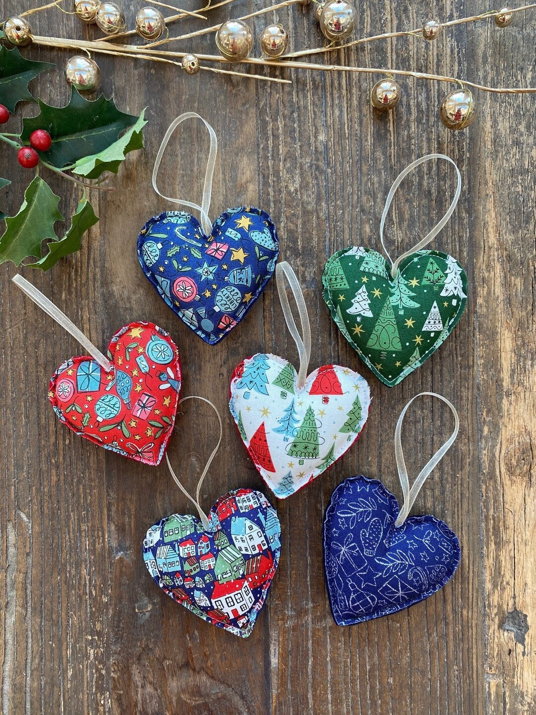 Liberty Christmas Heart Decorations, Set of 6, Liberty of London ...