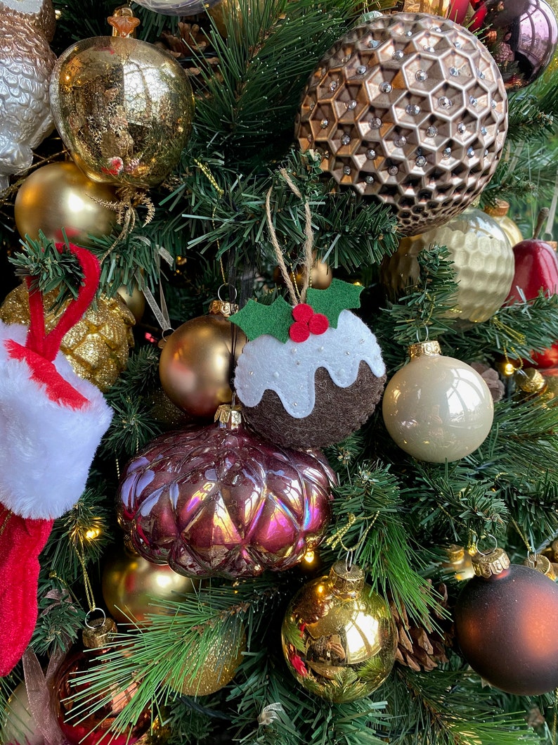 3x Christmas Pudding Tree Decorations, Set of 3, Hanging Ornaments ...