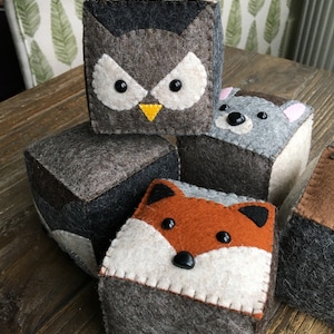 Woodland Animal Set of 5 Stacking Cubes, Wool Felt Animals, Educational ...