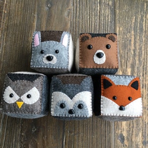 Woodland Animal Set of 5 Stacking Cubes, Wool Felt Animals, Educational ...