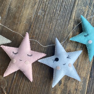 Large Sleepy Stars Felt Garland, Quality Wool Felts, Custom Colours ...