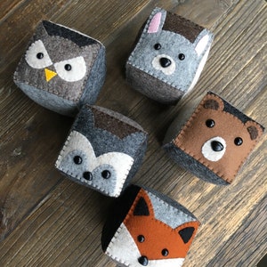 Woodland Animal Set of 5 Stacking Cubes, Wool Felt Animals, Educational ...