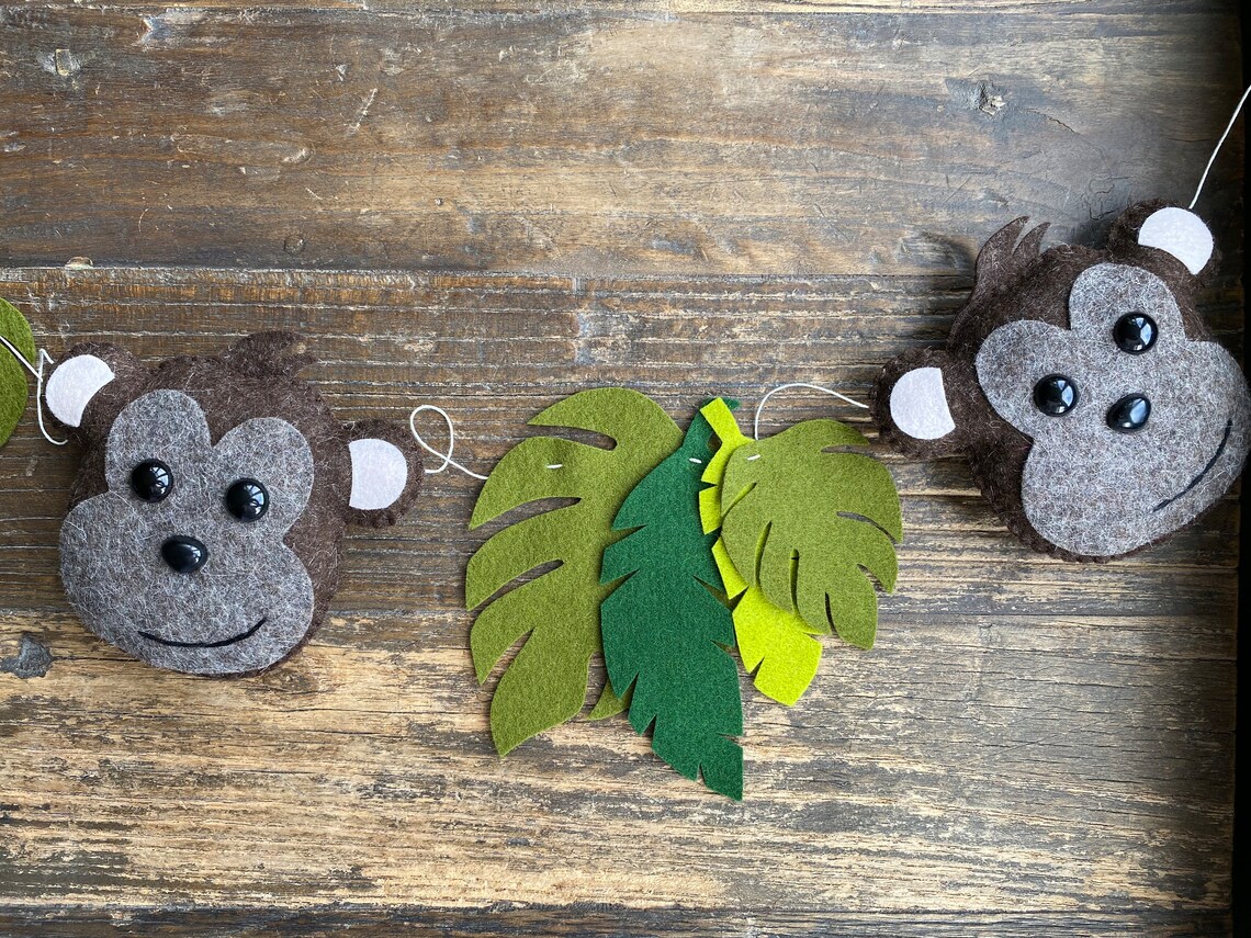 Wool Felt Monkey Garland, Safari Jungle Decor - Etsy