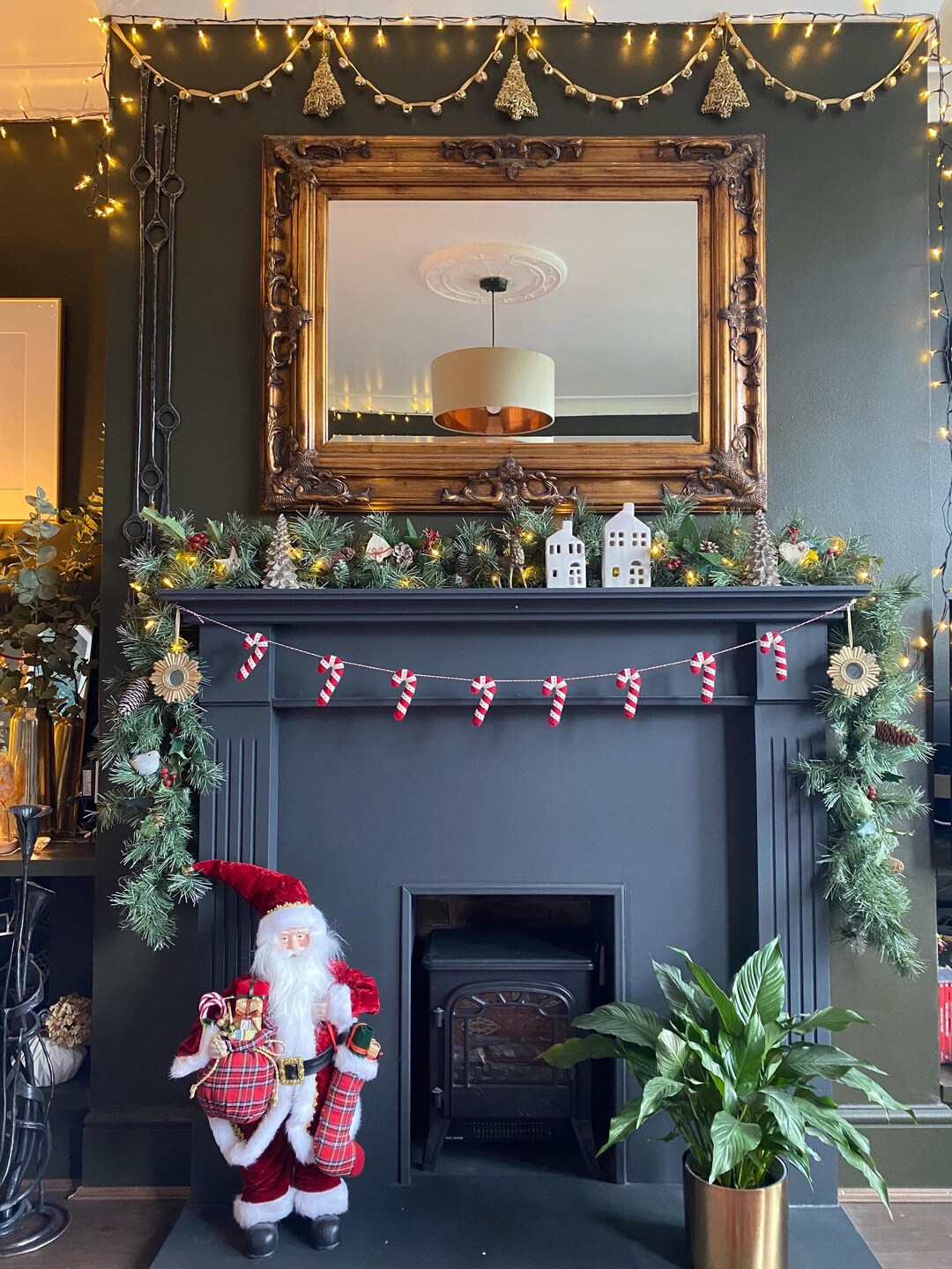 Candy Cane Christmas Garland, Wool Felt, Fireplace Decorations, Festive ...