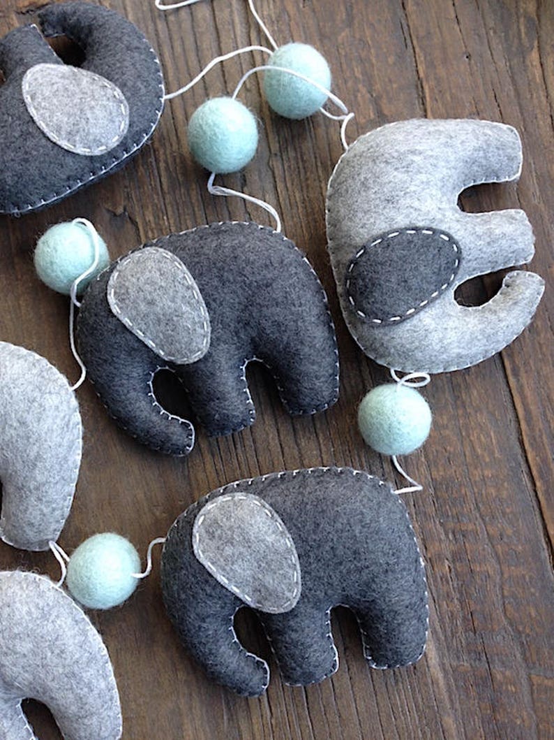 Felt Elephants and Balls Garland Grey Elephants Neutral - Etsy