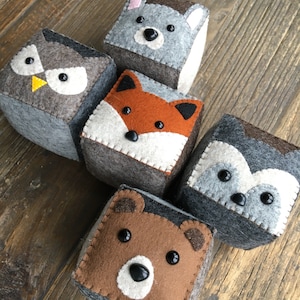 Woodland Animal Set of 5 Stacking Cubes, Wool Felt Animals, Educational Toys, Baby Nursery Decor ...