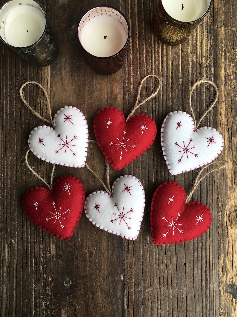 Red & White Nordic Scandi Style Christmas Decorations, Valentines Day ...