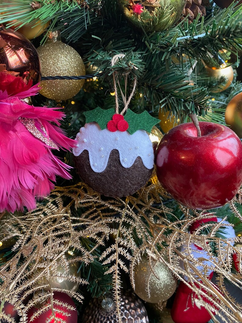 3x Christmas Pudding Tree Decorations, Set of 3, Hanging Ornaments ...