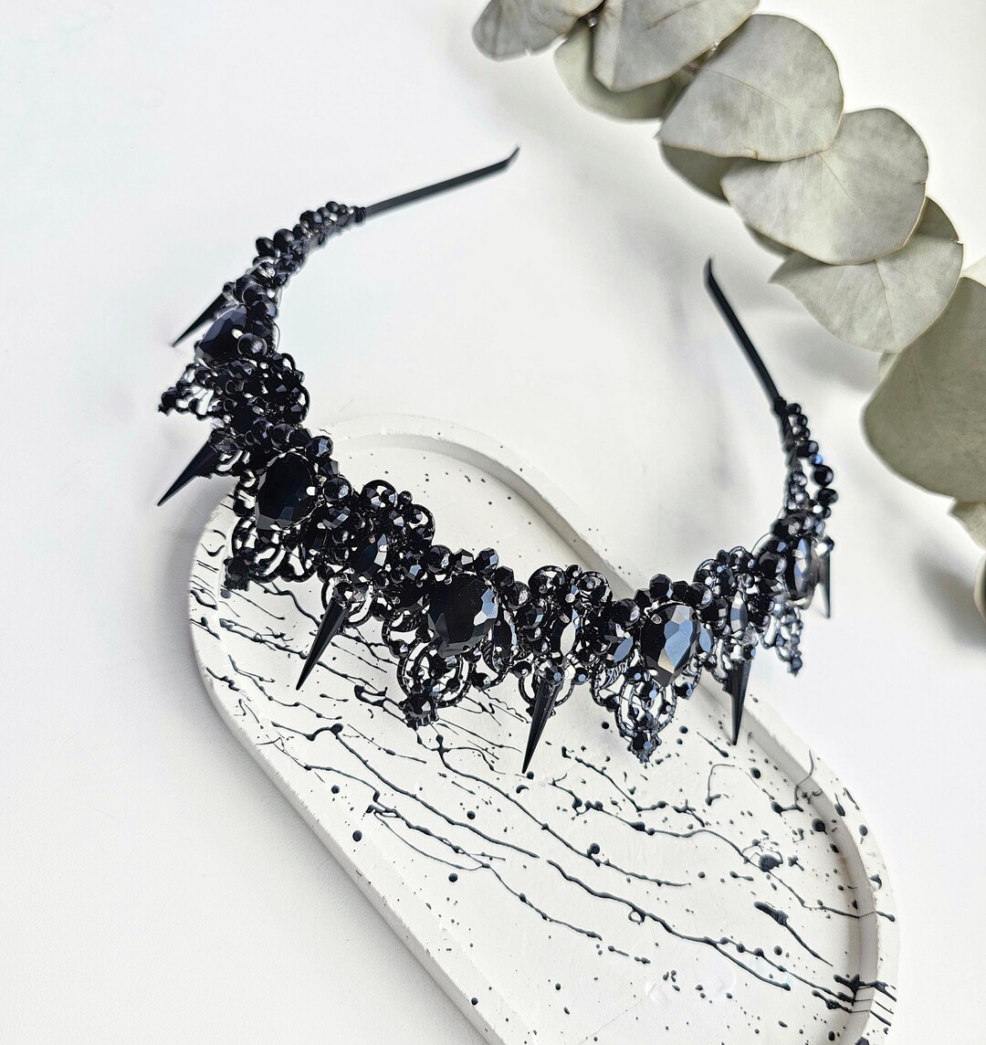 Black Tiara With Black Spikes Gothic Black Wedding Crown Black Spikes ...
