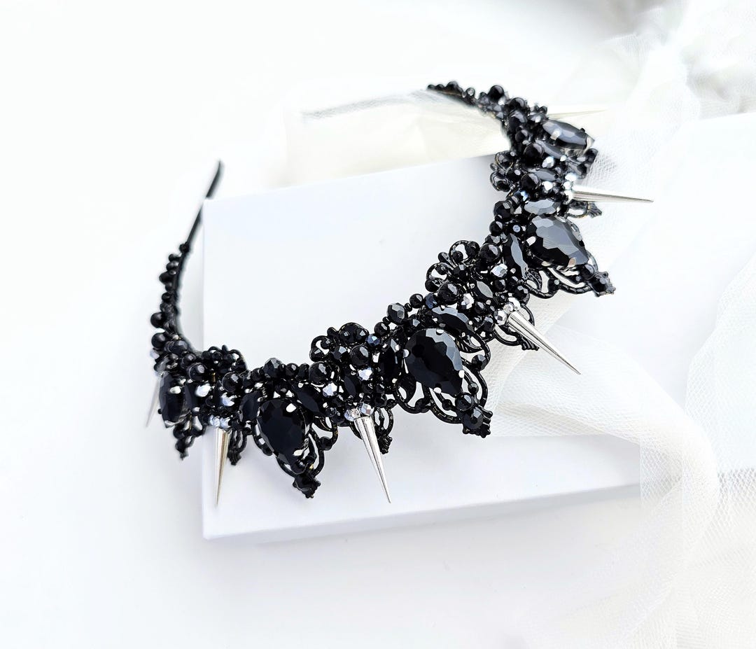 Black Spike Crystal Crown, Black Wedding Crown, Gothic Wedding Crown ...