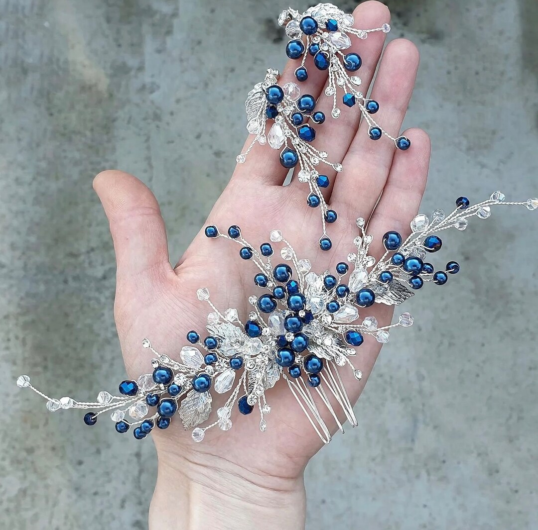 Navy Blue Hair Comb Blue Hair Comb Wedding Hair Accessories Navy Blue ...