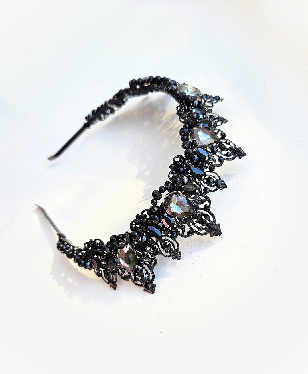 Black Crystal Crown, Black Wedding Crown, Gothic Wedding Crown, Spike ...