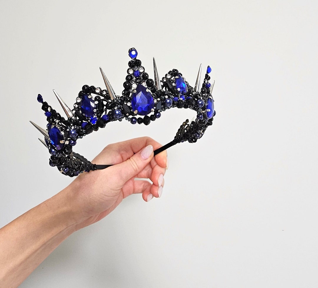 Royal Blue Crown Royal Blue Tiara Gothic Crown Black Wedding - Etsy