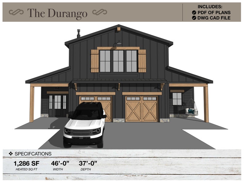Modern Farmhouse Barndominium Plans: 2-car Garage Apartment (digital ...