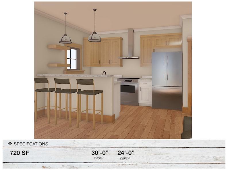 720 SQ FT Tiny House, 30'-0" X 24'-0", Cottage, Floor Plans, Modern ...