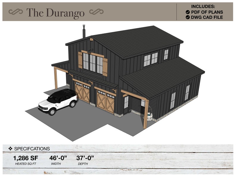 Modern Farmhouse Barndominium Plans: 2-car Garage Apartment (digital ...