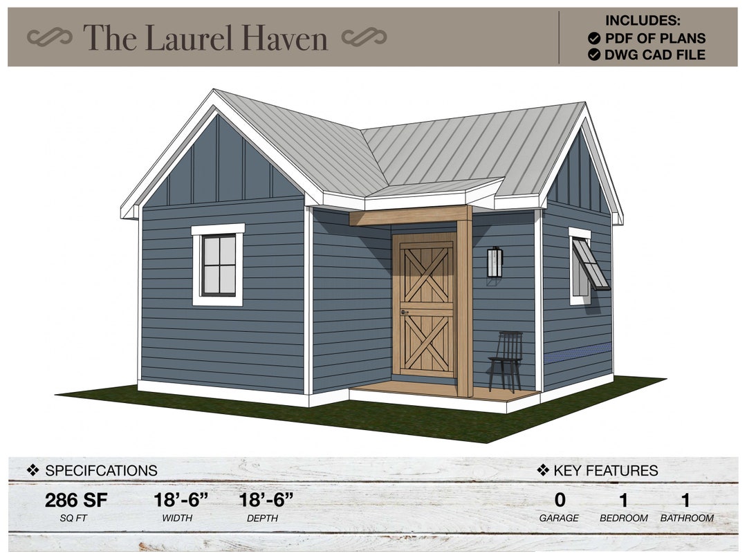 286 SQ FT, 18'-6" X 18'-6", Tiny House Plans, Modern Farmhouse ...