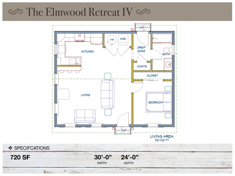 720 SQ FT Tiny House, 30'-0" X 24'-0", Cottage, Floor Plans, Modern ...