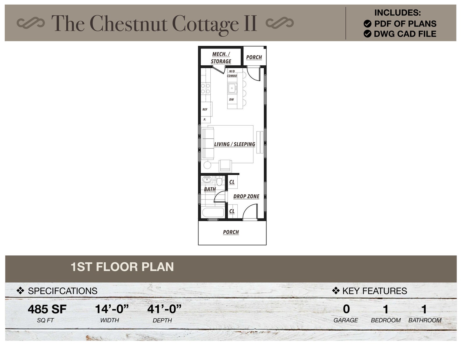 485 SQFT Modern Tiny House, 14'-0" X 41'-0", Tiny House Plans, Bungie ...